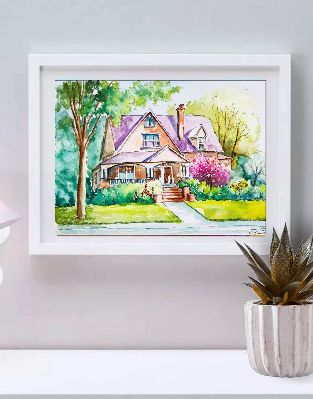 House Drawing Landscape Watercolor House Portrait Landscape - Etsy