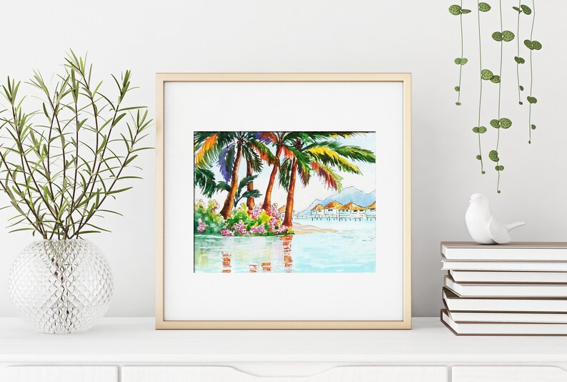 Hawaii Painting Tropical Beach Hawaii Wall Art Watercolor - Etsy