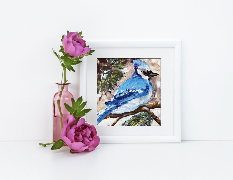 Blue Jay Art Mini Painting Blue Jay Bird Portrait Original Art - Etsy