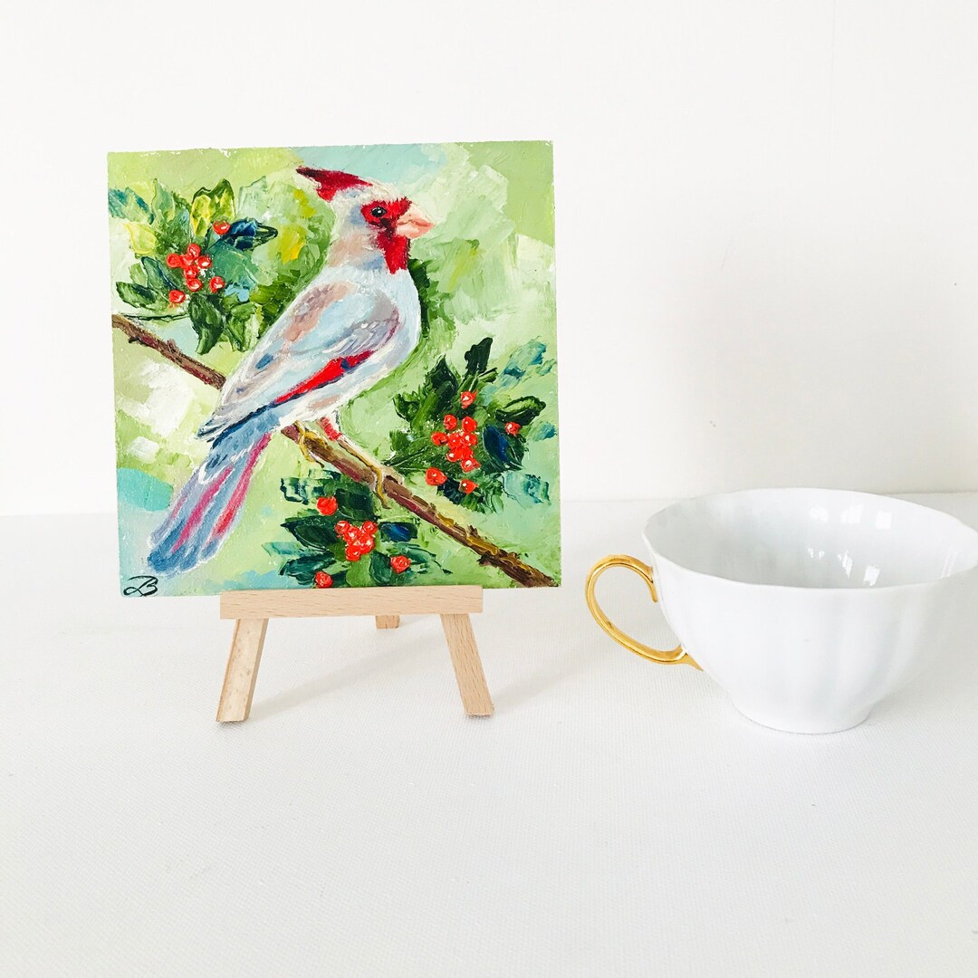 Cardinal Gift Female Cardinal Bird Painting Coffee Table Decor Female ...