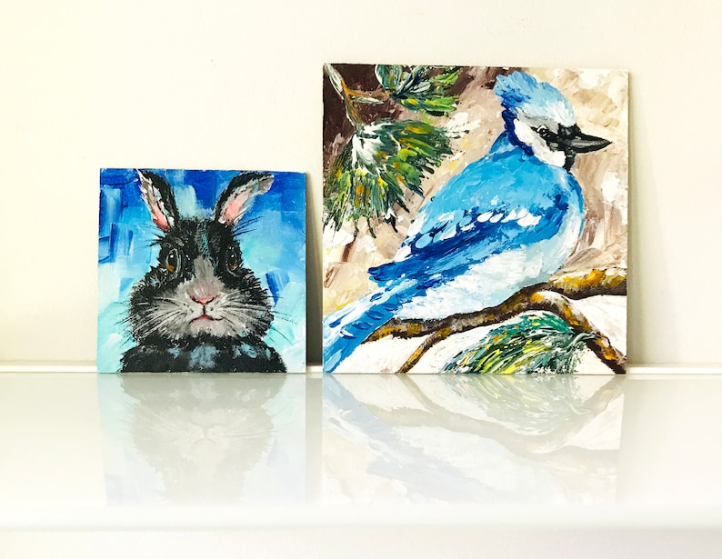 Blue Jay Art Mini Painting Blue Jay Bird Portrait Original Art - Etsy