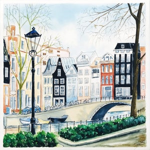 Amsterdam Painting Original Watercolor Cityscape, Netherlands Art 12 х ...