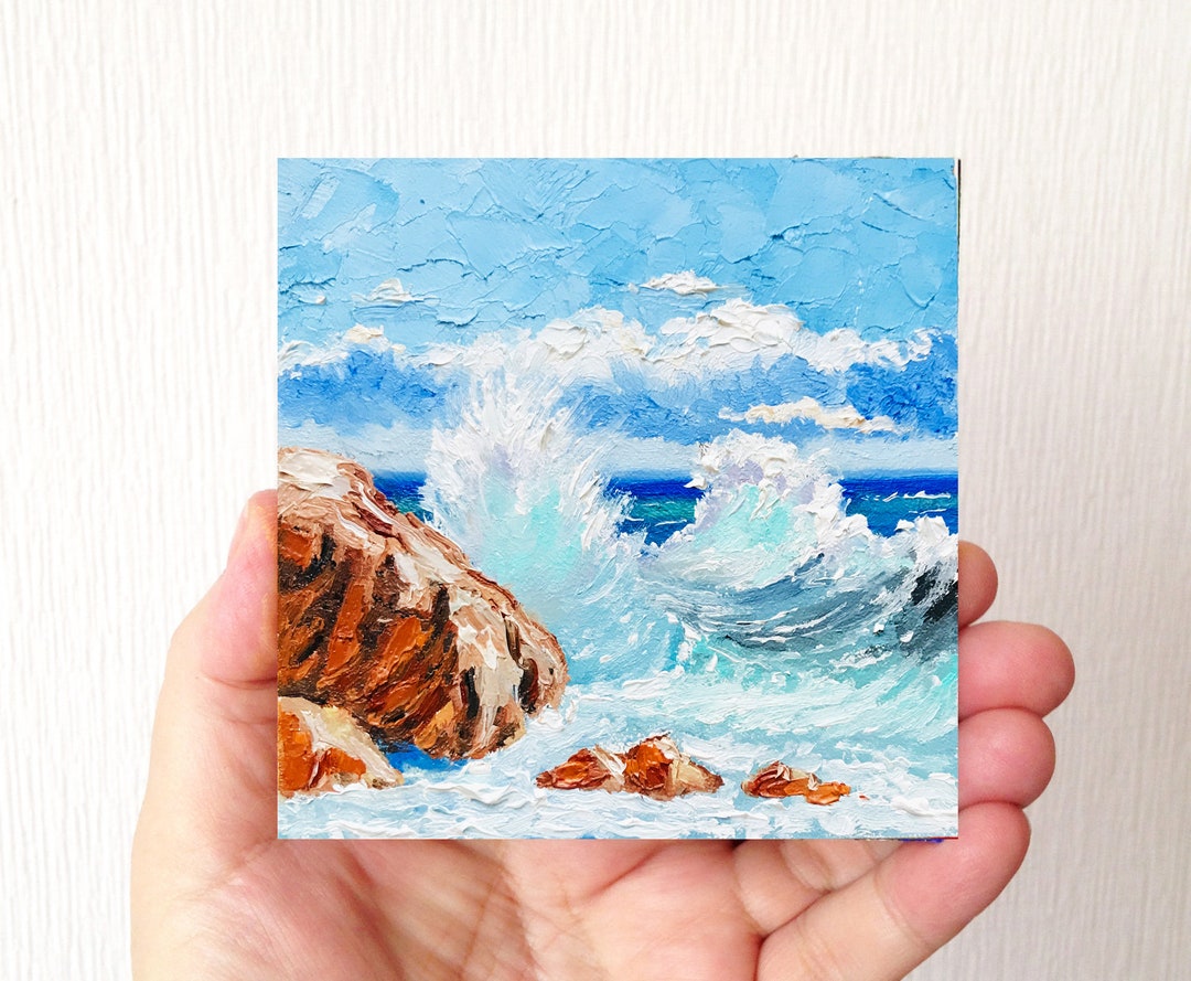 Wave Oil Painting Miniature: Seascape, Coastal Decor Impasto Art - Etsy