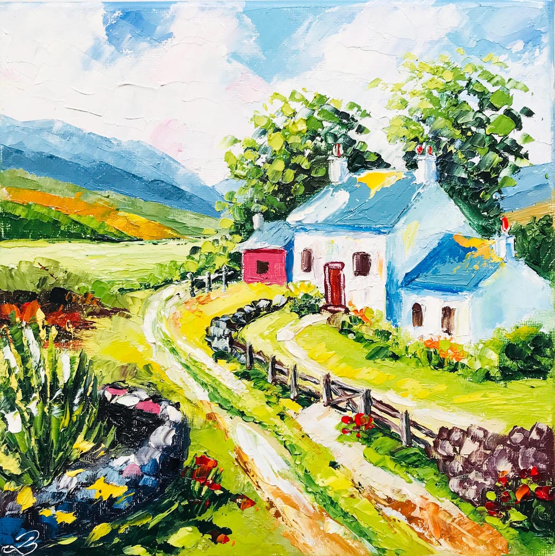 Irish Art Cottage Oil Painting Original: Impasto Ireland Landscape ...