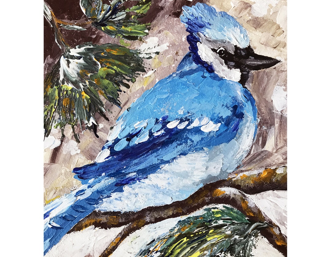 Blue Jay Art Mini Painting Blue Jay Bird Portrait Original Art - Etsy