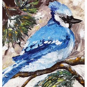 Blue Jay Art Mini Painting Blue Jay Bird Portrait Original Art - Etsy