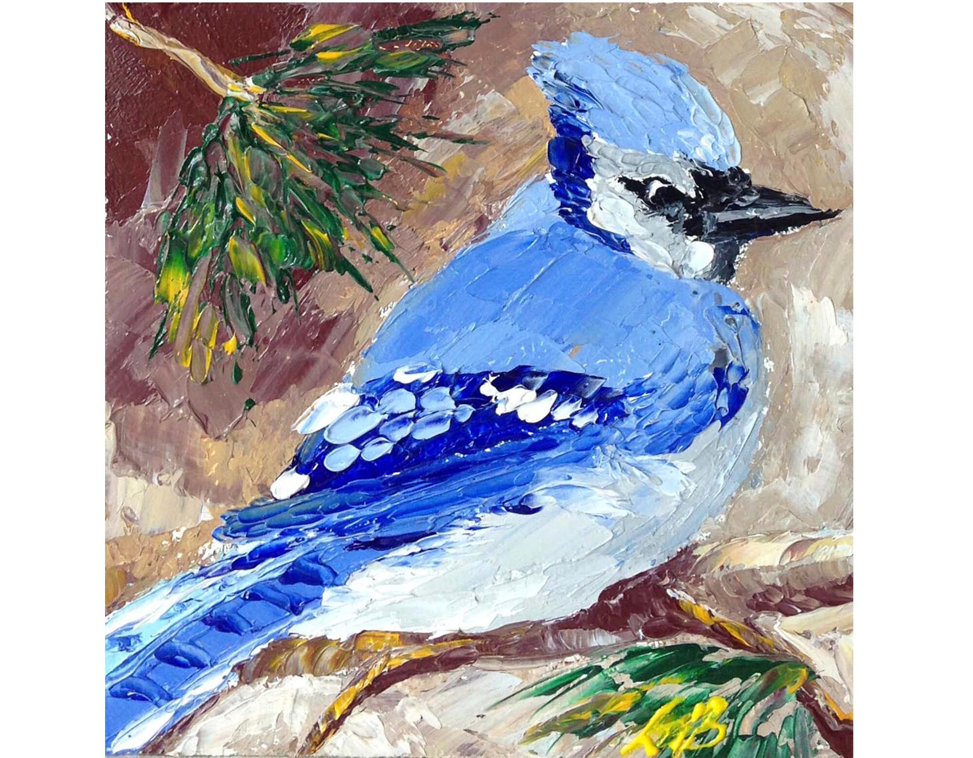 Blue Jay Art Mini Painting Blue Jay Bird Portrait Original Art - Etsy