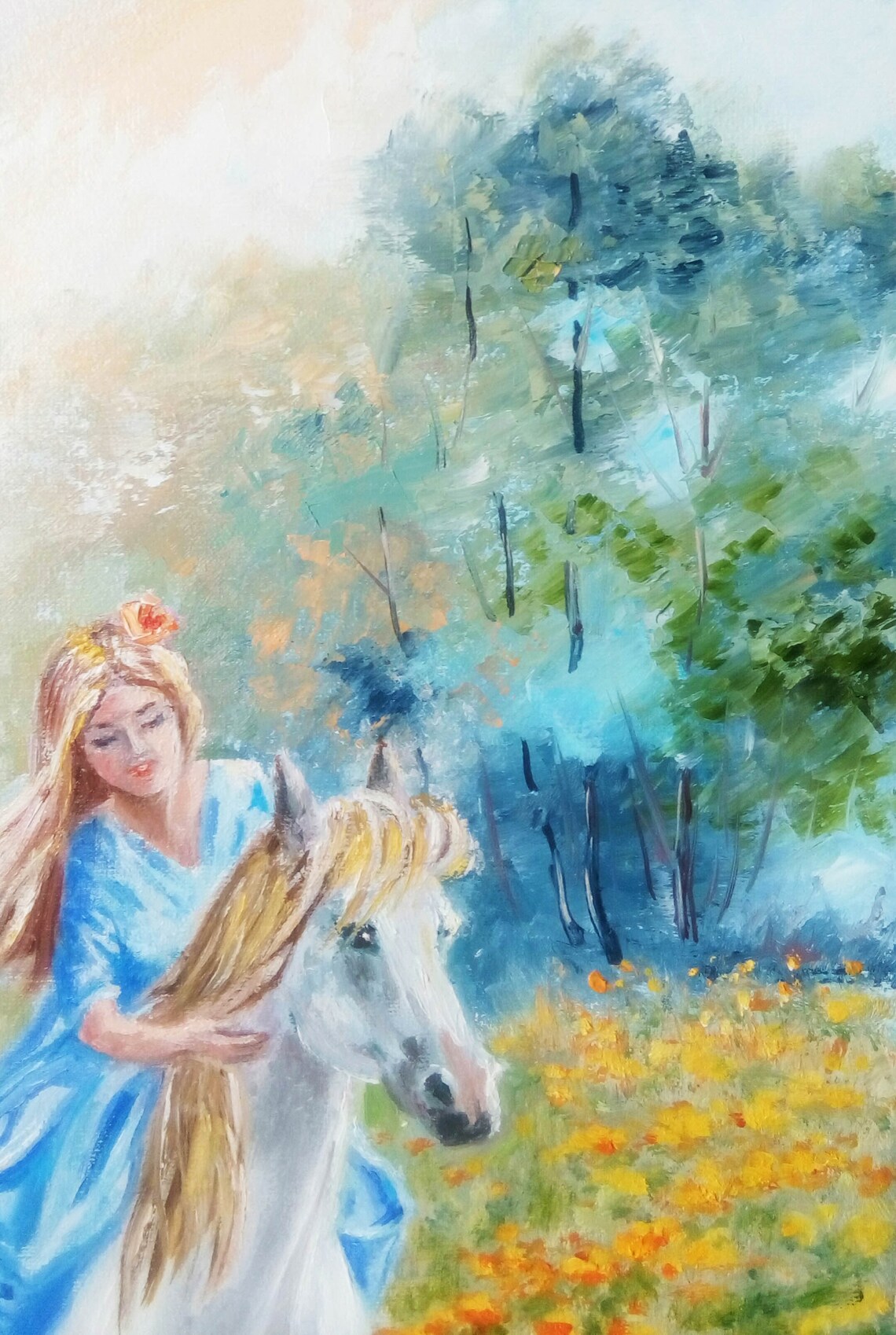 Girl Riding Horse Art Oil Painting Original Art Wall Decor | Etsy