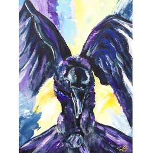 Original Painting Halloween Raven Art Raven Decor Crow Wall Art, Crow ...