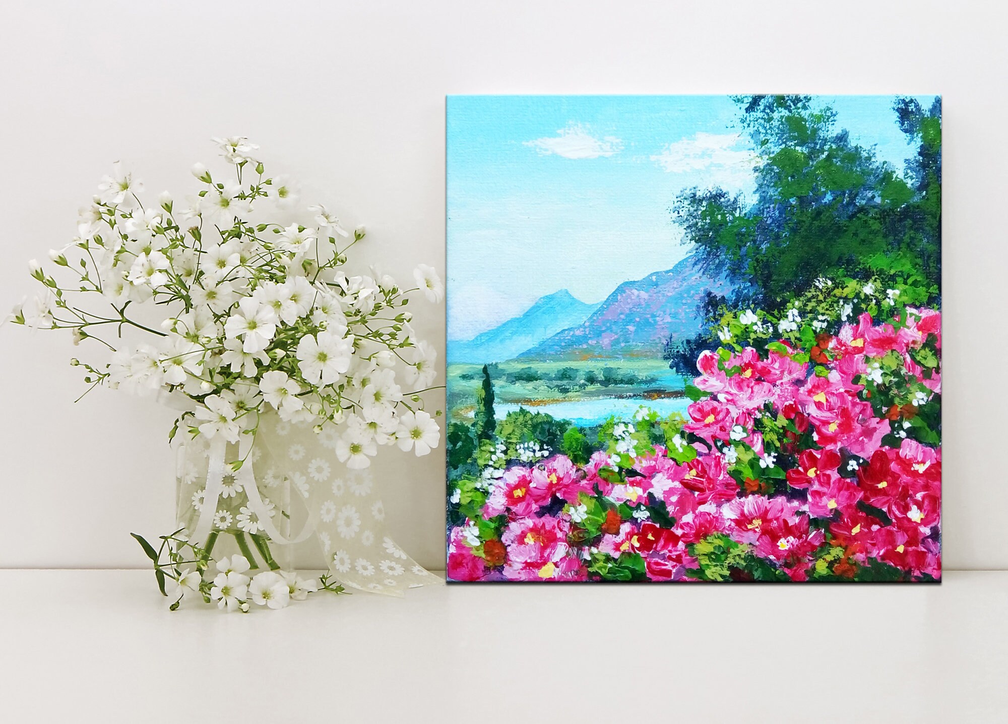 Pink Flower Acrylic Painting Original Art Canvas painting | Etsy