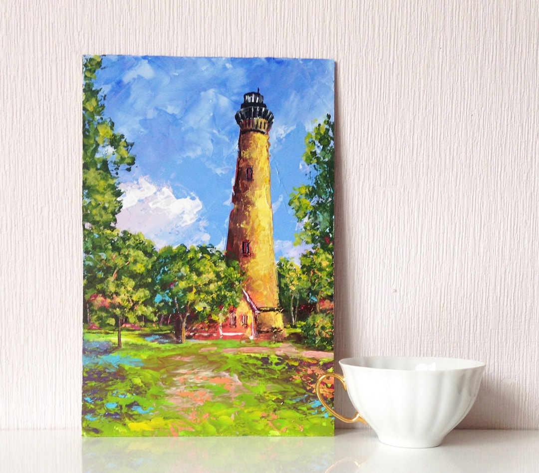 North Carolina Lighthouse Painting Original Art Lighthouse - Etsy