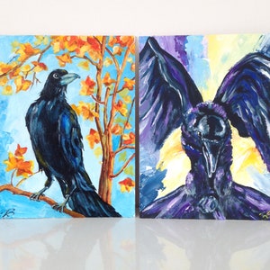 Original Painting Halloween Raven Art Raven Decor Crow Wall Art, Crow ...