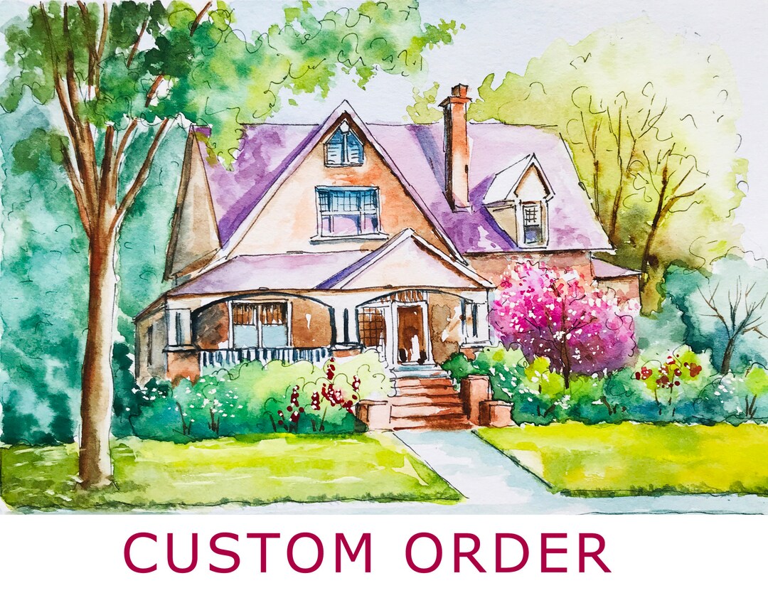 House Portrait, Custom House Drawing Home Painting From Photo, Custom ...