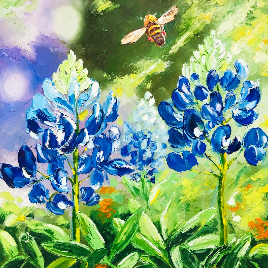 Bluebonnet Painting Original Art Oil Painting Texas Honey Bee - Etsy