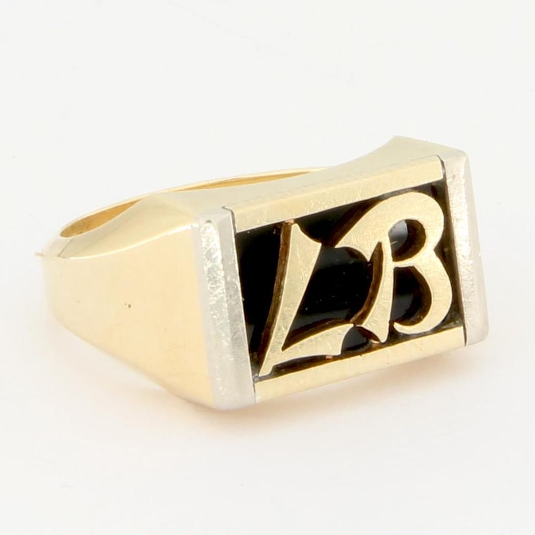 Vintage 14k Gold Signet Ring With Initials LB, US Size 9 1/2 Engraved ...