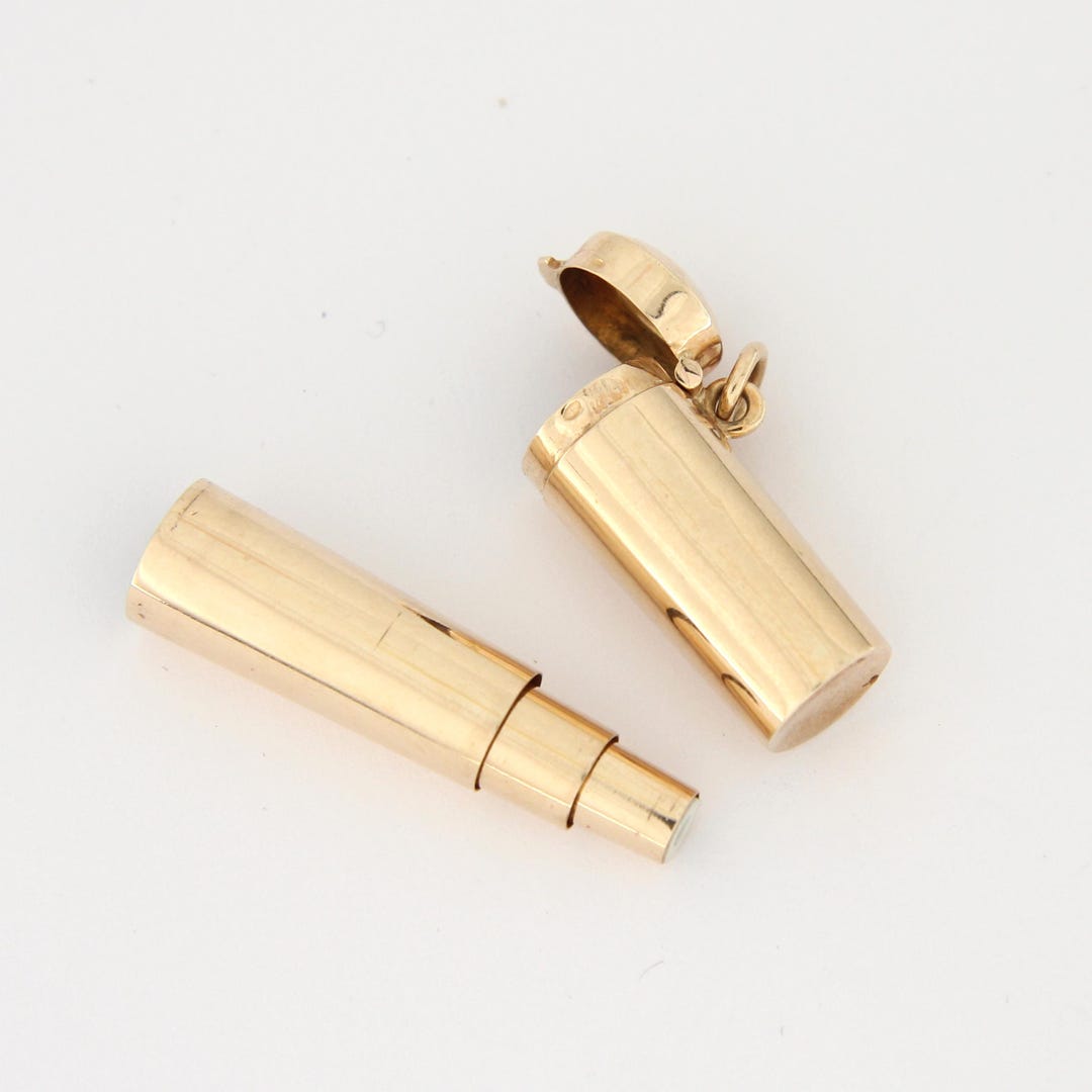 Antique 1920s Solid Gold Pendant Container With Telescoping Cigarette ...