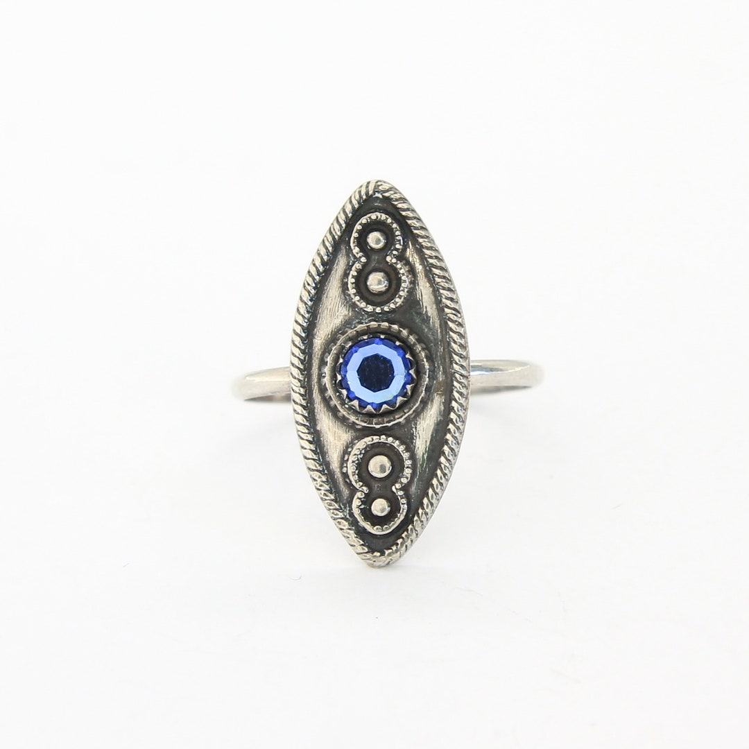 Vintage Silver Art Deco Style Ring With Aquamarine Blue Stone, Art Deco ...
