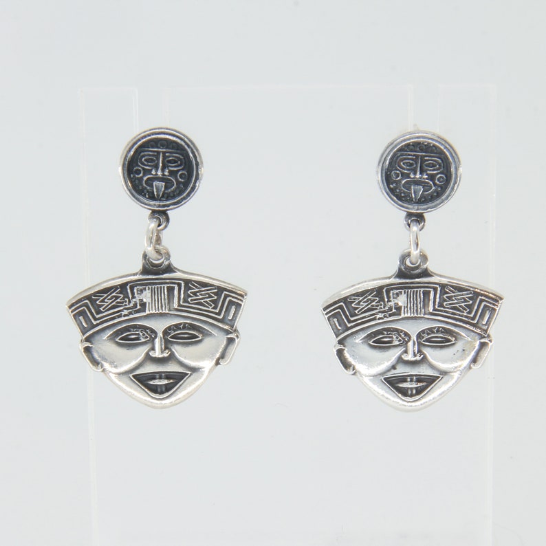 Vintage Aztec Sun God Earrings Aztec Totem Earrings Sterling - Etsy