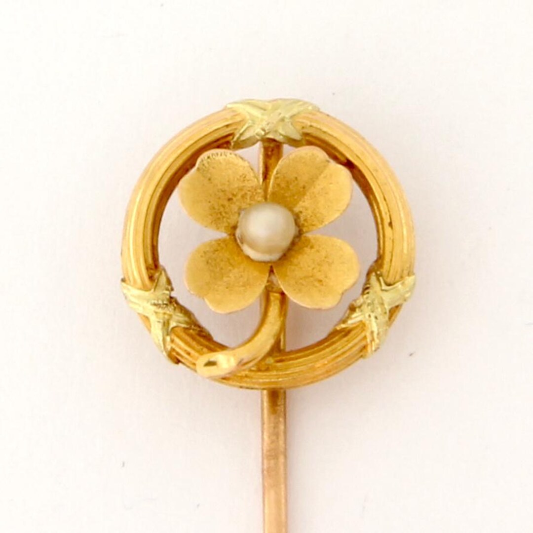 Antique Victorian 18k Gold 4 Leaf Clover Pin With Pearl, Antique French ...