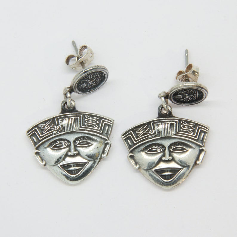 Vintage Aztec Sun God Earrings Aztec Totem Earrings Sterling - Etsy