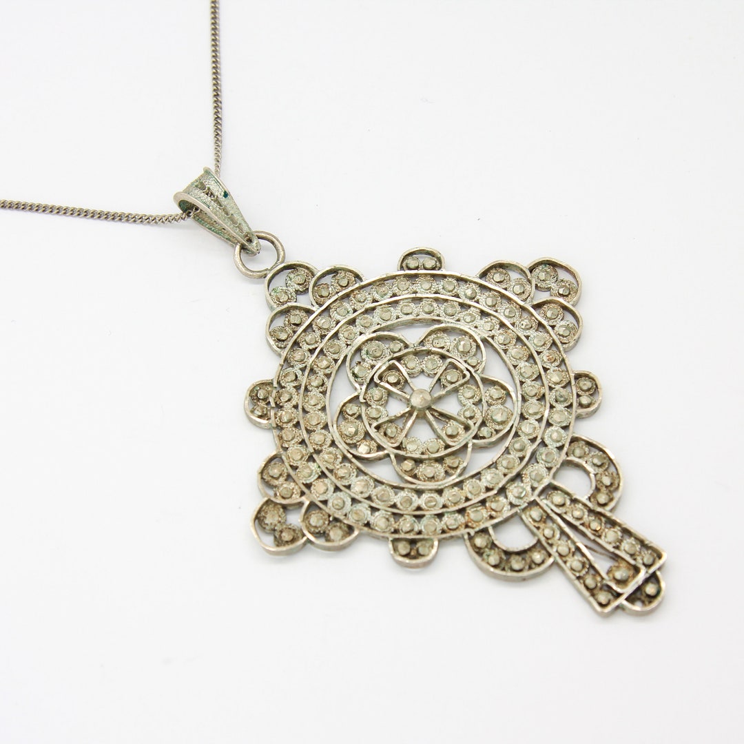 African Silver Filigree Coptic Cross Pendant, Large Silver Pendant ...
