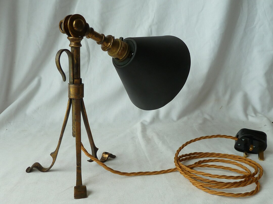 Pullman Brass Table Lamp Arts and Crafts Desk Wall Student Shade ...