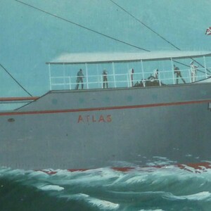 SS Atlas Hartlepool Ship Portrait Chinese School Oil Painting Framed ...