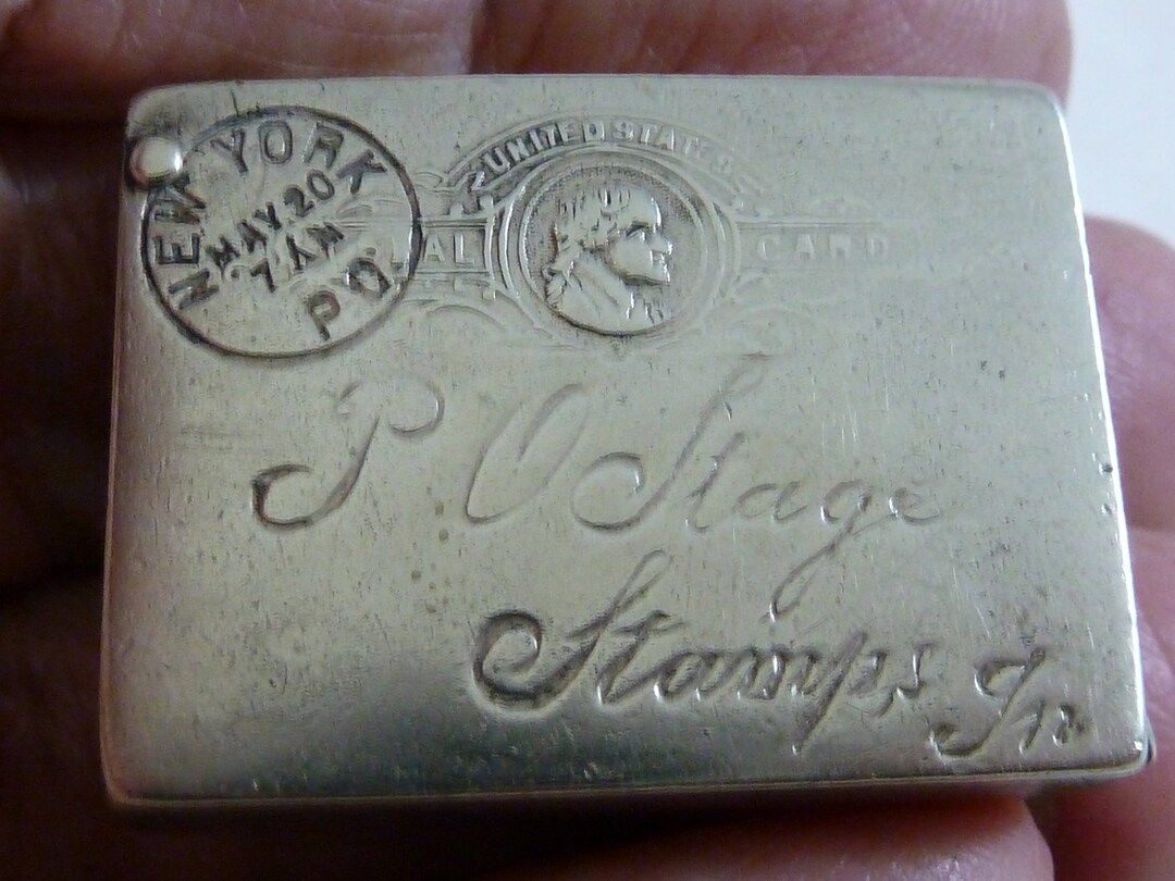 Miniature USA Post Card Postage Stamp Case Holder Novelty Box Antique ...