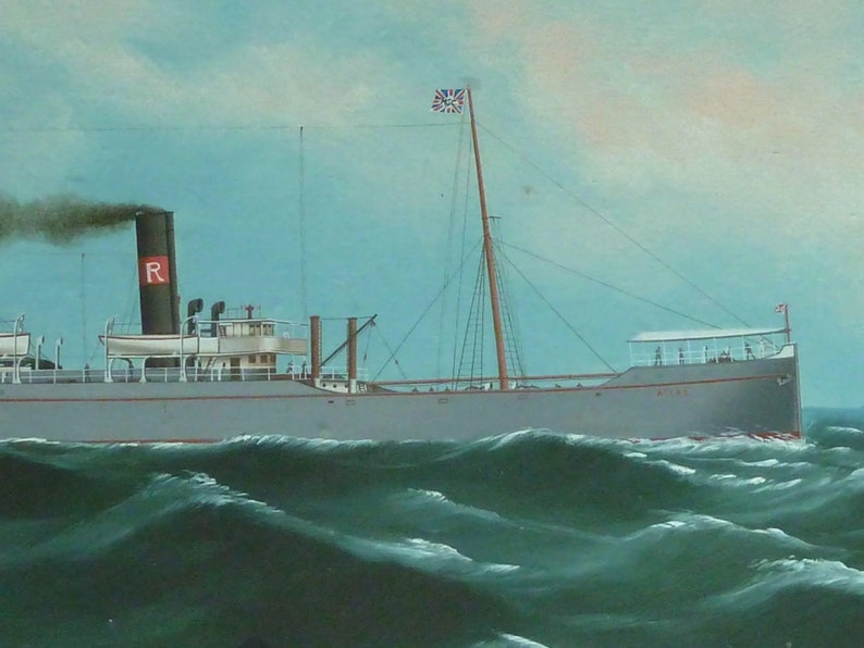SS Atlas Hartlepool Ship Portrait Chinese School Oil Painting | Etsy