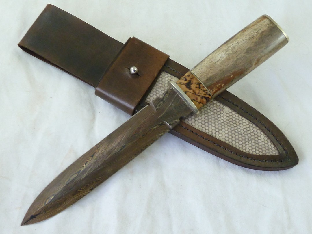 Custom Herbert Derr Bowie Knife H.K. Nickel Carbon Damascus Blade ...