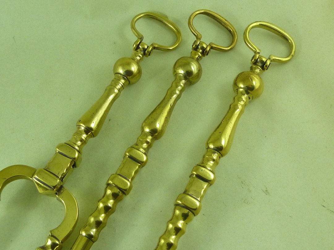 Set Three Antique Brass Fire Tools Door Knocker Ring Handle Irons - Etsy