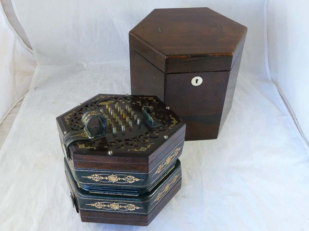 Lachenal English Concertina 48 Metal Button 4 Row Fretted Rosewood Ends ...