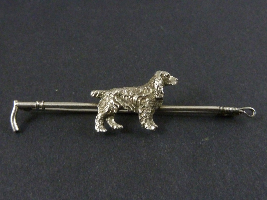 Silver Spaniel Dog Stick Stock Tie Pin Brooch AJH Sterling Hunting Crop ...