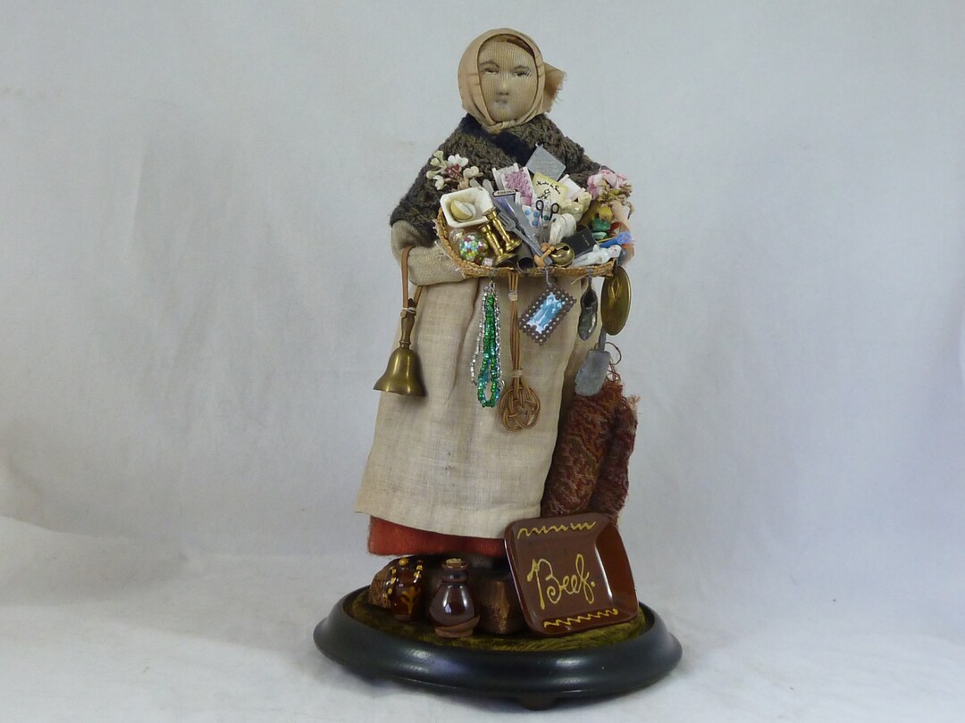 Pedlar Doll Glass Dome London Street Vendor Peddler Victorian Antique ...