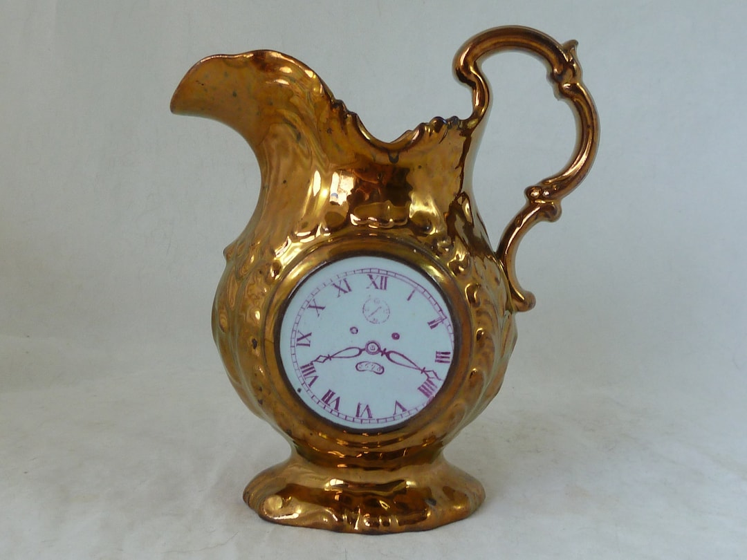 English Copper Lustre Clock Face Jug Chinoiserie Scene Staffordshire ...