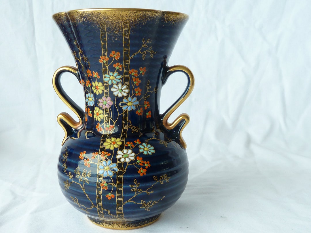 Art Deco Crown Devon Fieldings Pottery Vase Raised Enamel Hand Painted ...