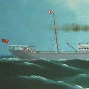 SS Atlas Hartlepool Ship Portrait Chinese School Oil Painting Framed ...