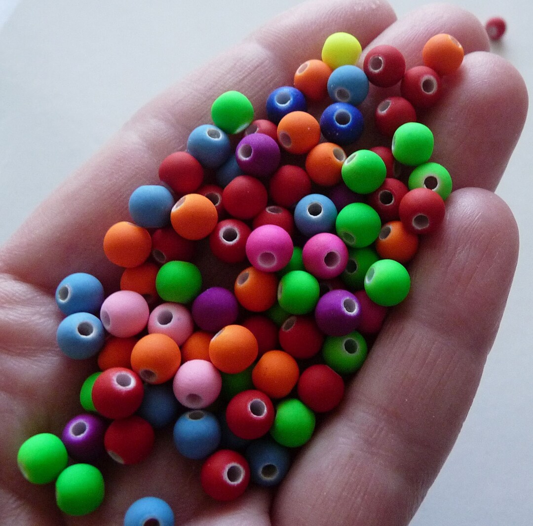 50x Mixed Rubber Like Colorful Round Loose Beads, Acrylic Beading ...