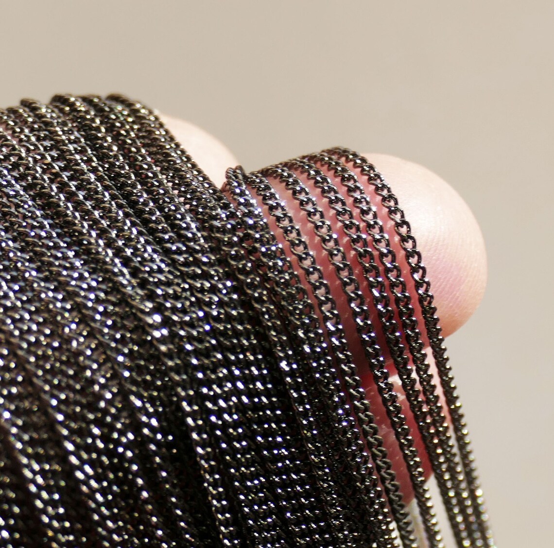 1M Black Closed Curb Link Necklace Chain Delicate Gun Metal - Etsy