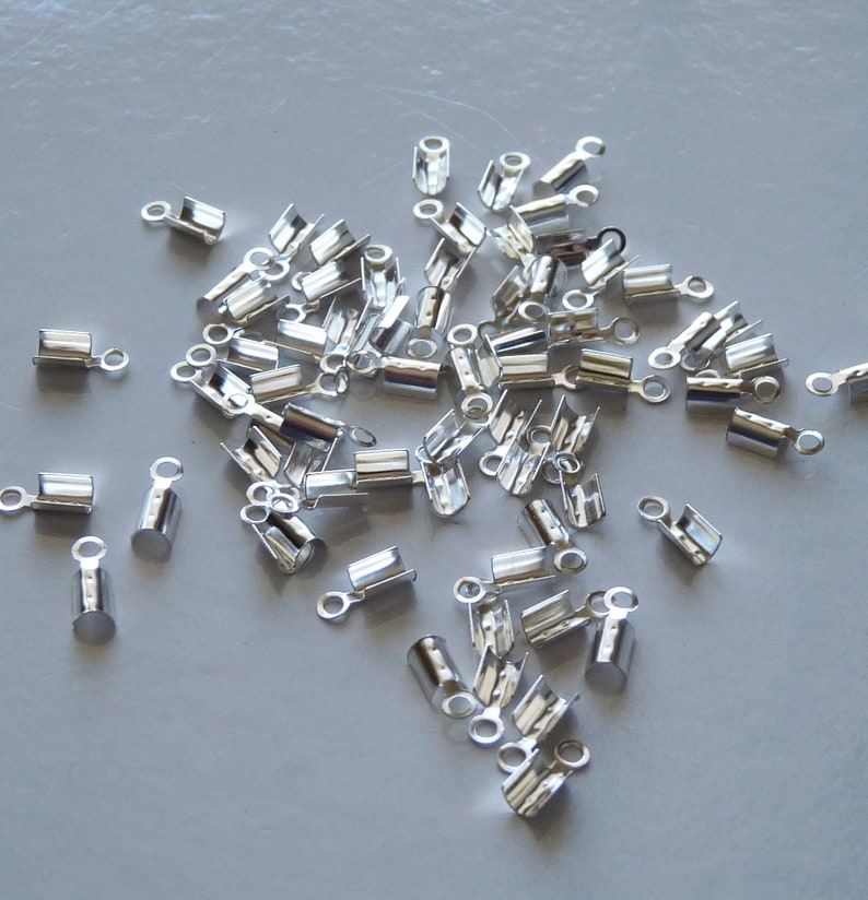 50/100x Fold Over Cord End Tip Crimps Silver Plated 8x2mm - Etsy