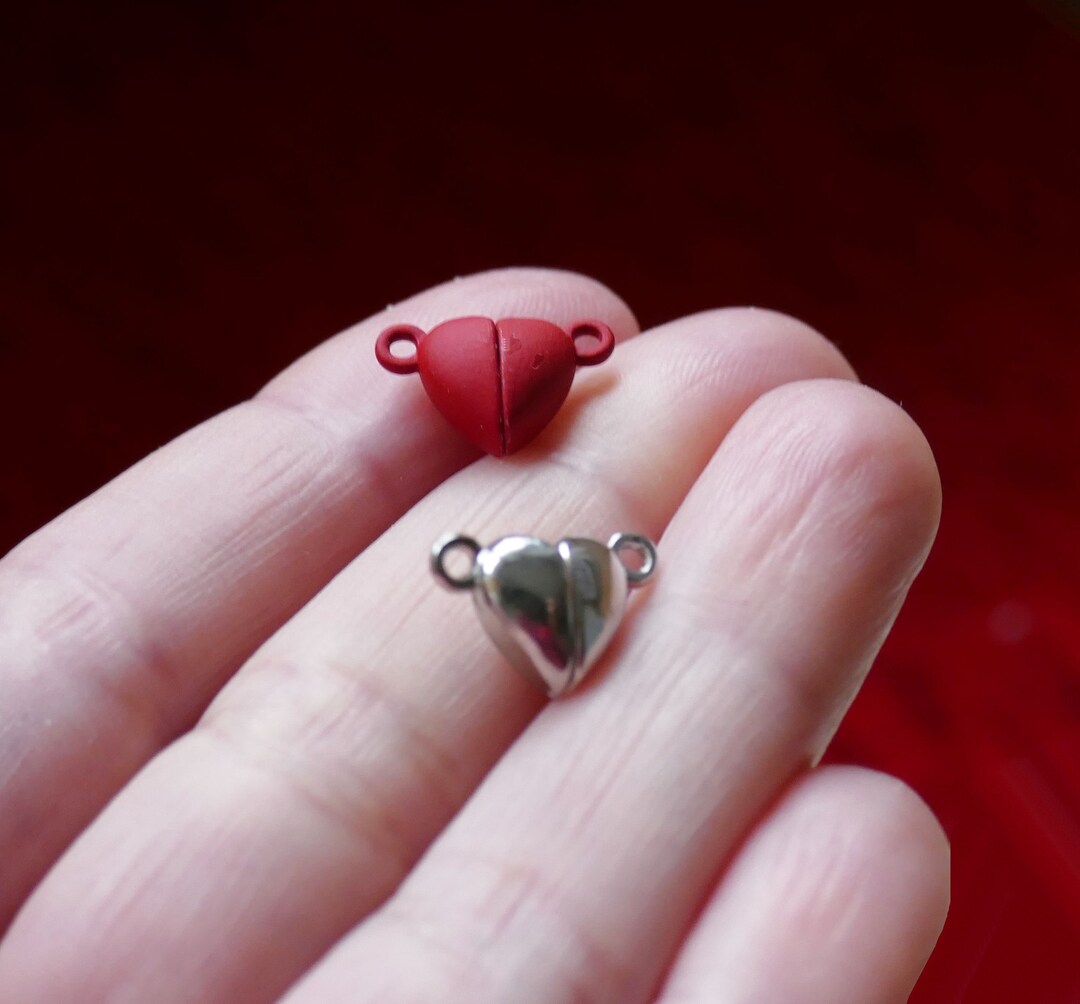 2x Heart Magnetic Clasp, Silver/red Necklace Clasp Magnet Closure G131 ...