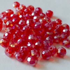 24x Red AB Glass Crystal Beads 6mm X 8mm, Rondelle Translucent Glass ...