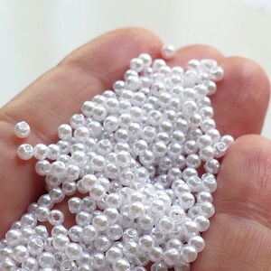 200x White Pearl 3mm Beads, Small Plastic Round Spacer Beads, Beading ...