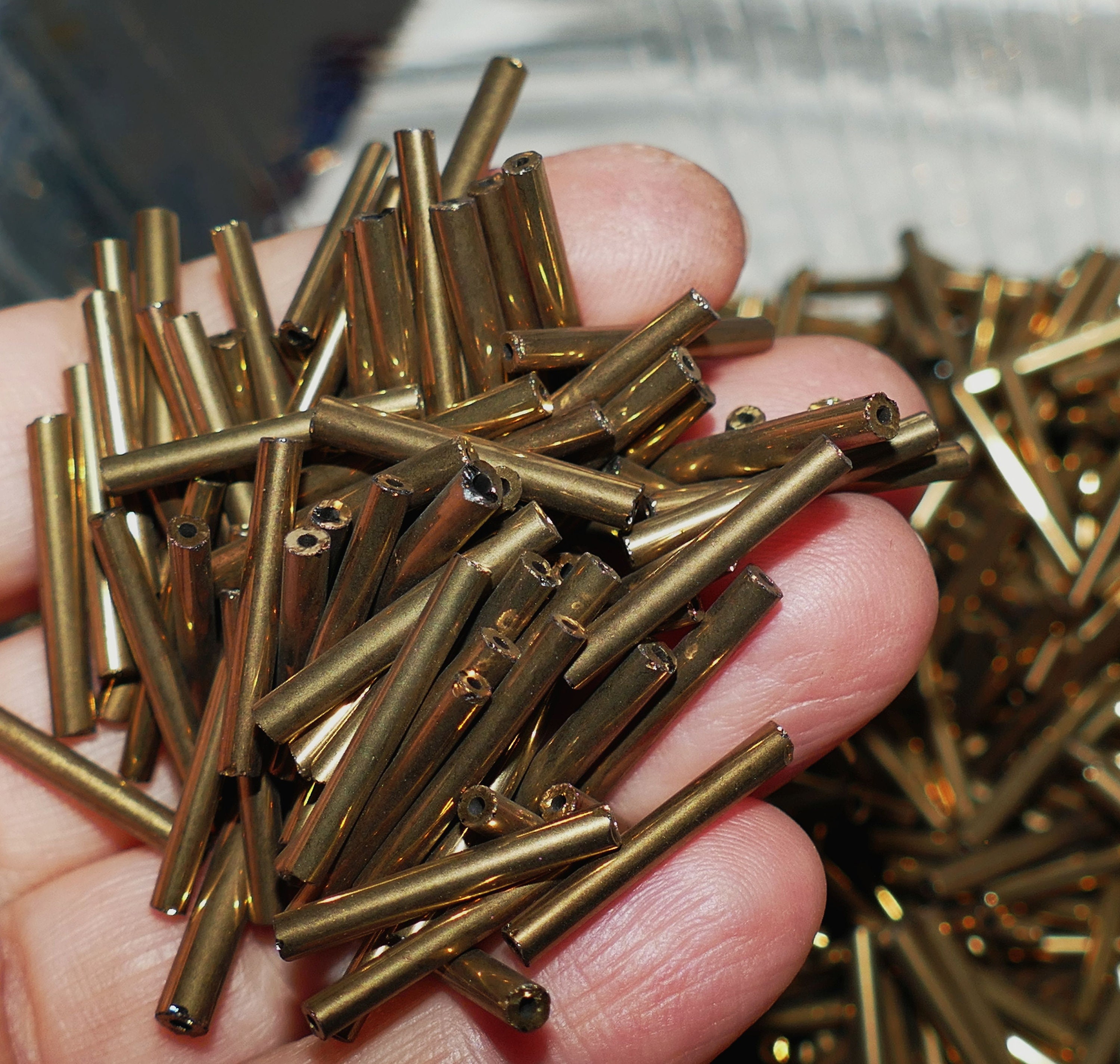 50x Long Dark Gold Glass Bugle Beads, 20mm Tube Spacer Beads D077 - Etsy
