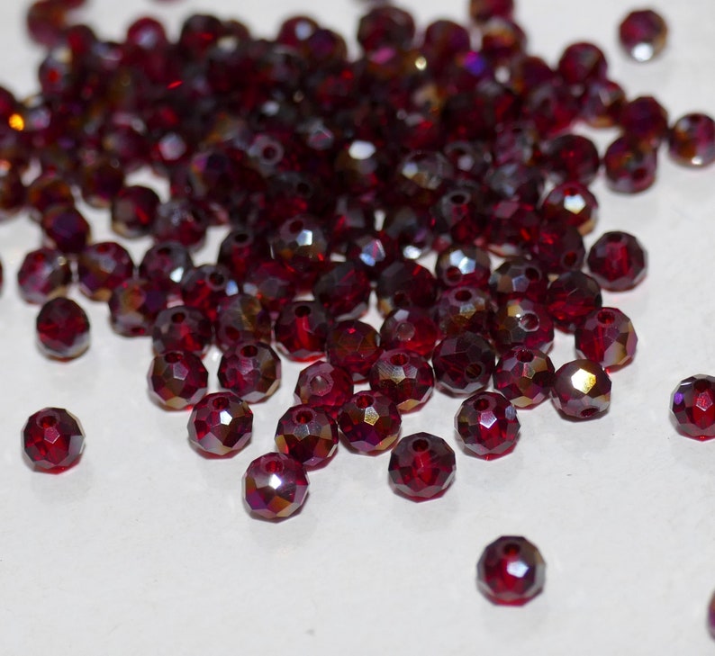 24/48x Wine Red AB 6mm X 4mm/3mm X 4mm Rondelle Crystal Glass Beads ...