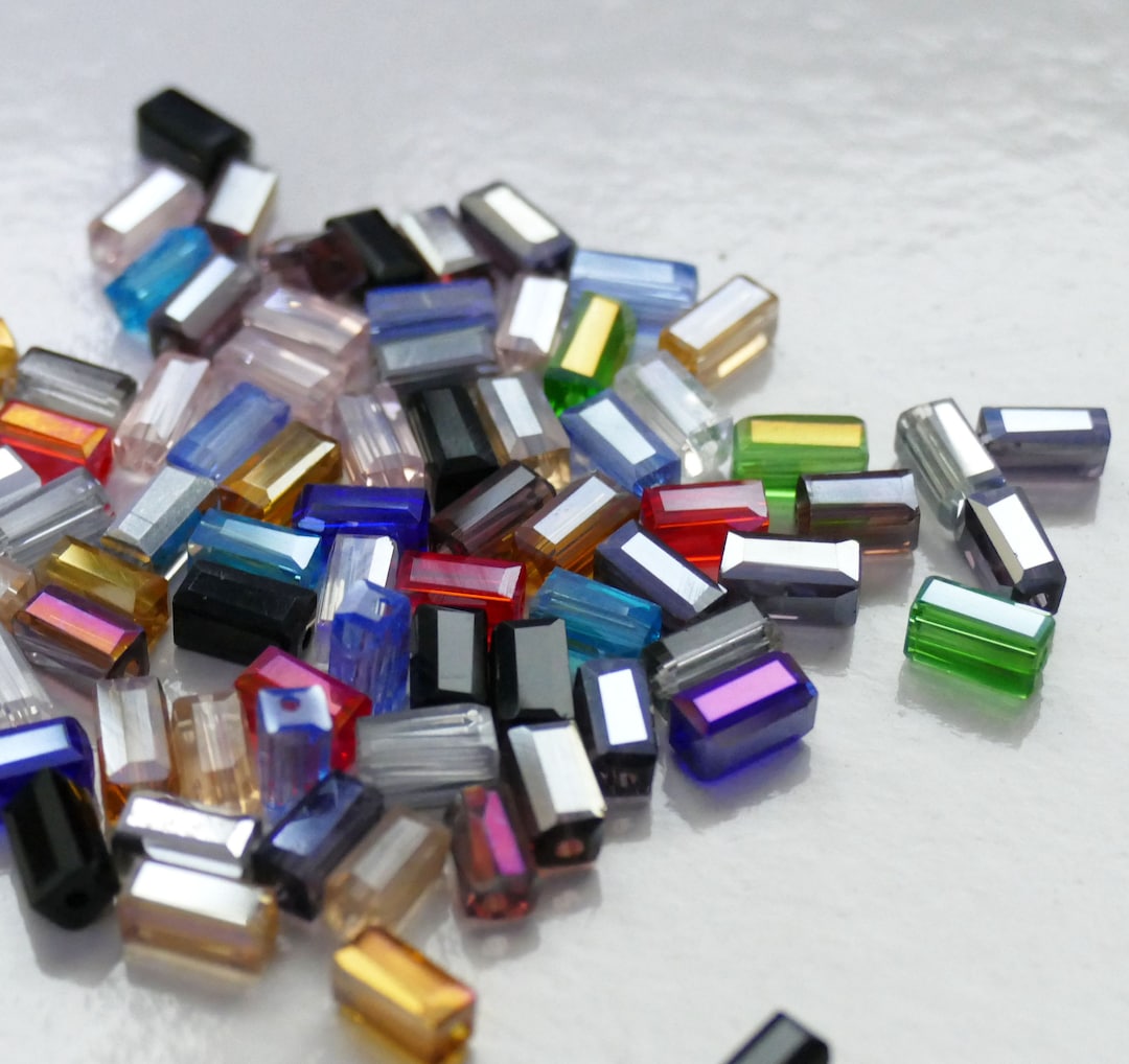 20x Multicolor Rectangle Crystal Beads, Shiny Mixed Glass 8mm Beads ...