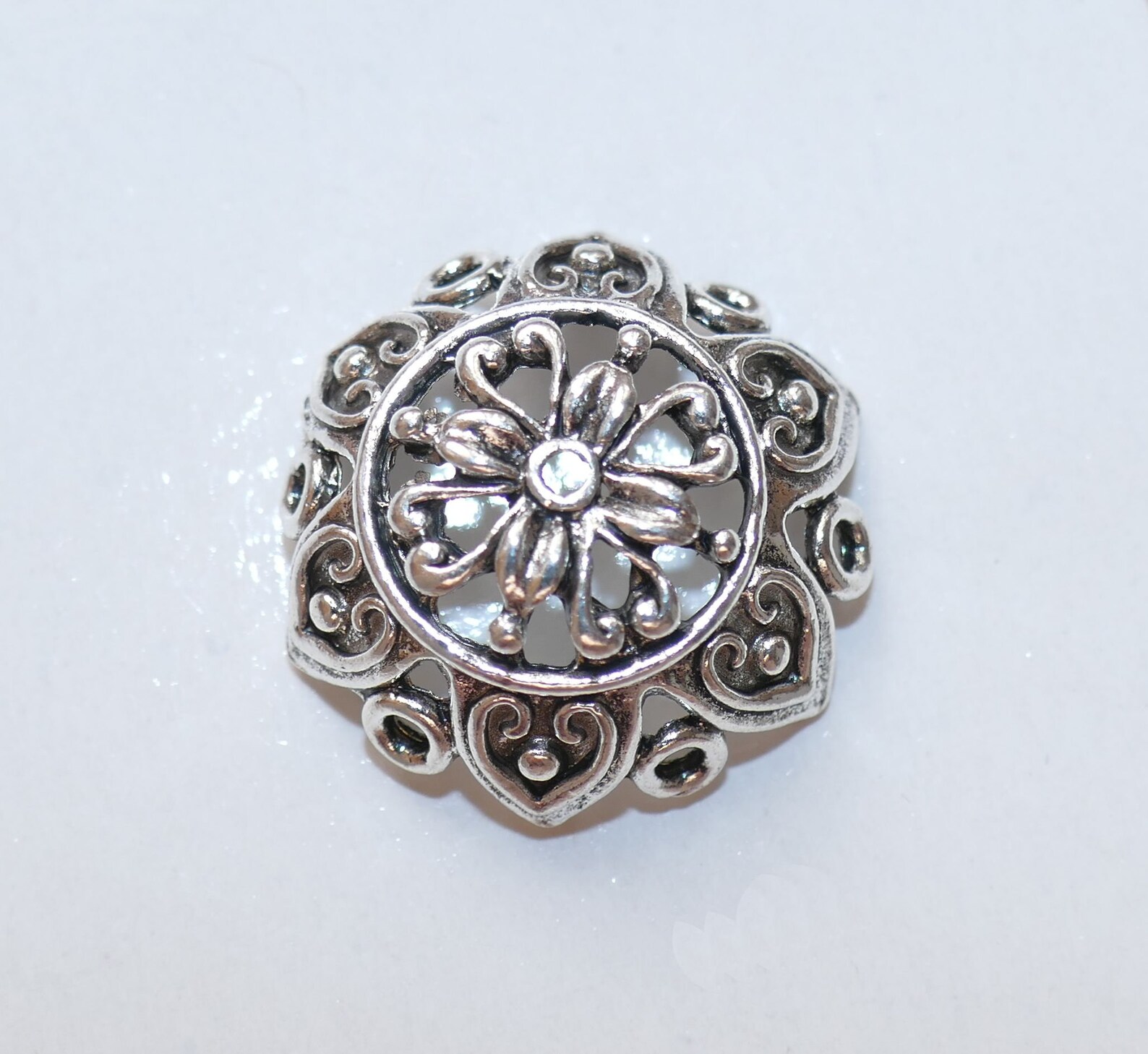 2x Extra Large Flower Bead Caps 25mm, Antique Silver Tone Metal End ...