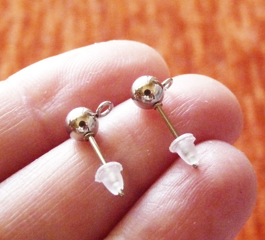 10x Stainless Steel Earring Studs With Open Loop, 5mm Ball Ear Pins and ...