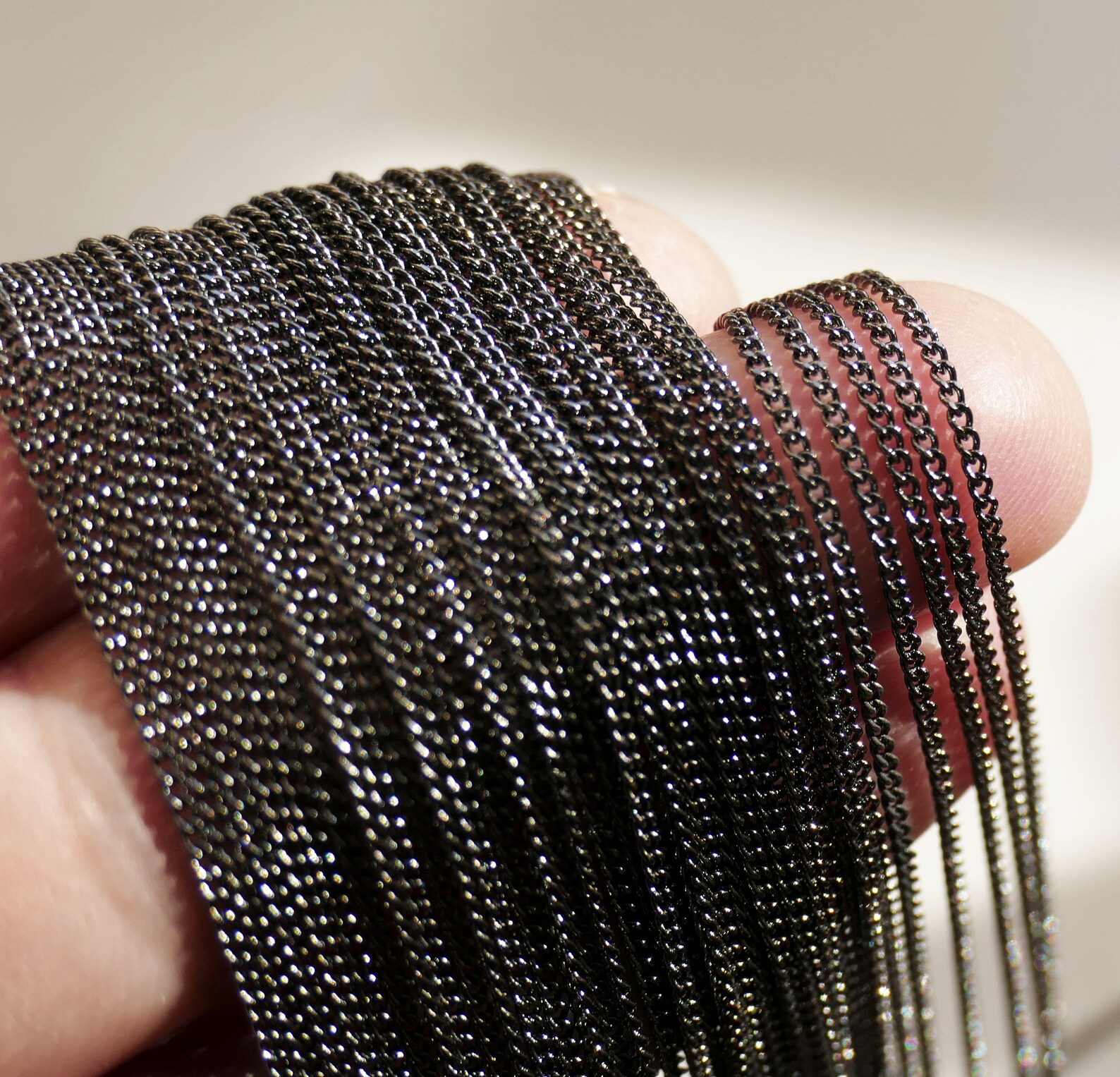 1M Black Closed Curb Link Necklace Chain Delicate Gun Metal - Etsy