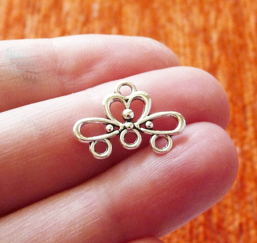 2/6x Floral 3 Hole Connector Charms, Antique Silver Tone Double Sided ...